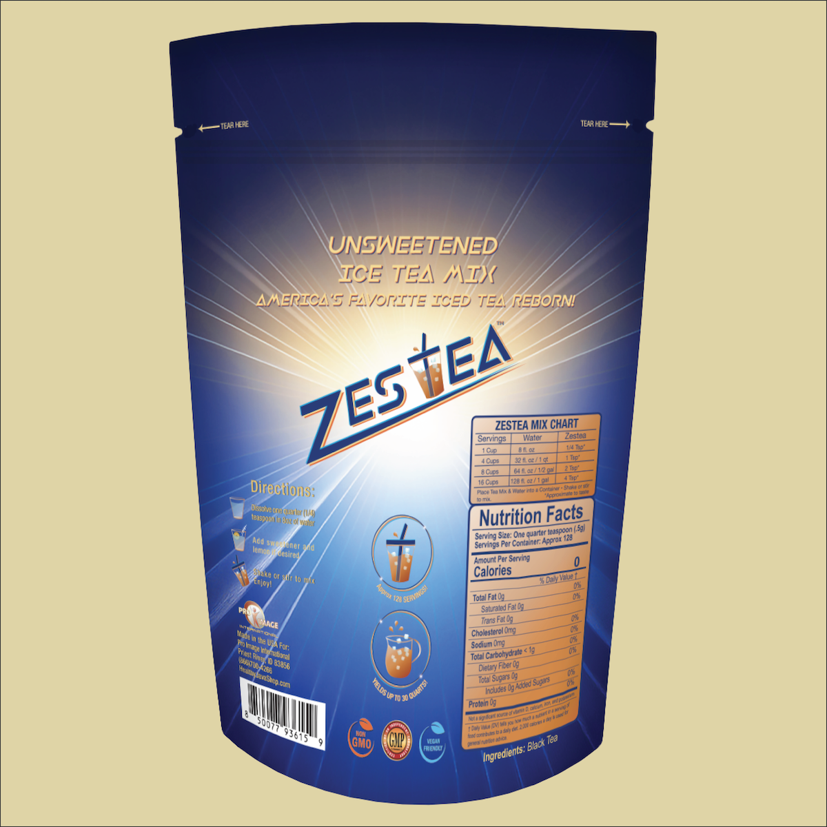 Zestea Unsweetened 100% Instant Iced Tea Mix - 3oz Pouch - 35qt yield ...